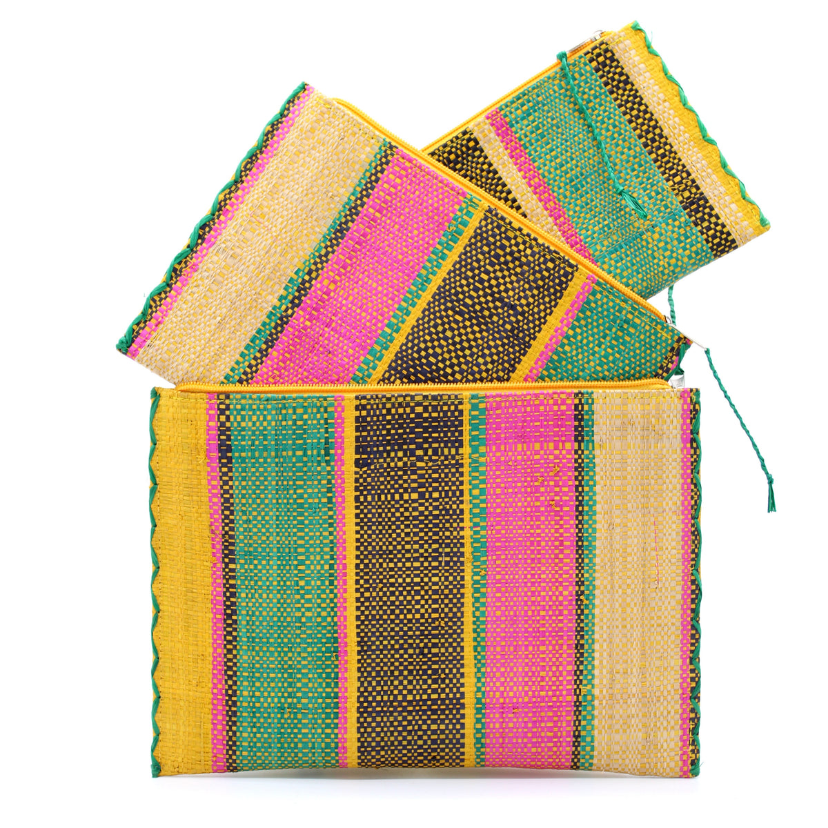 Amelia Set of 3 Multicolor Stripe Pattern Nesting Straw Clutches – Shebobo