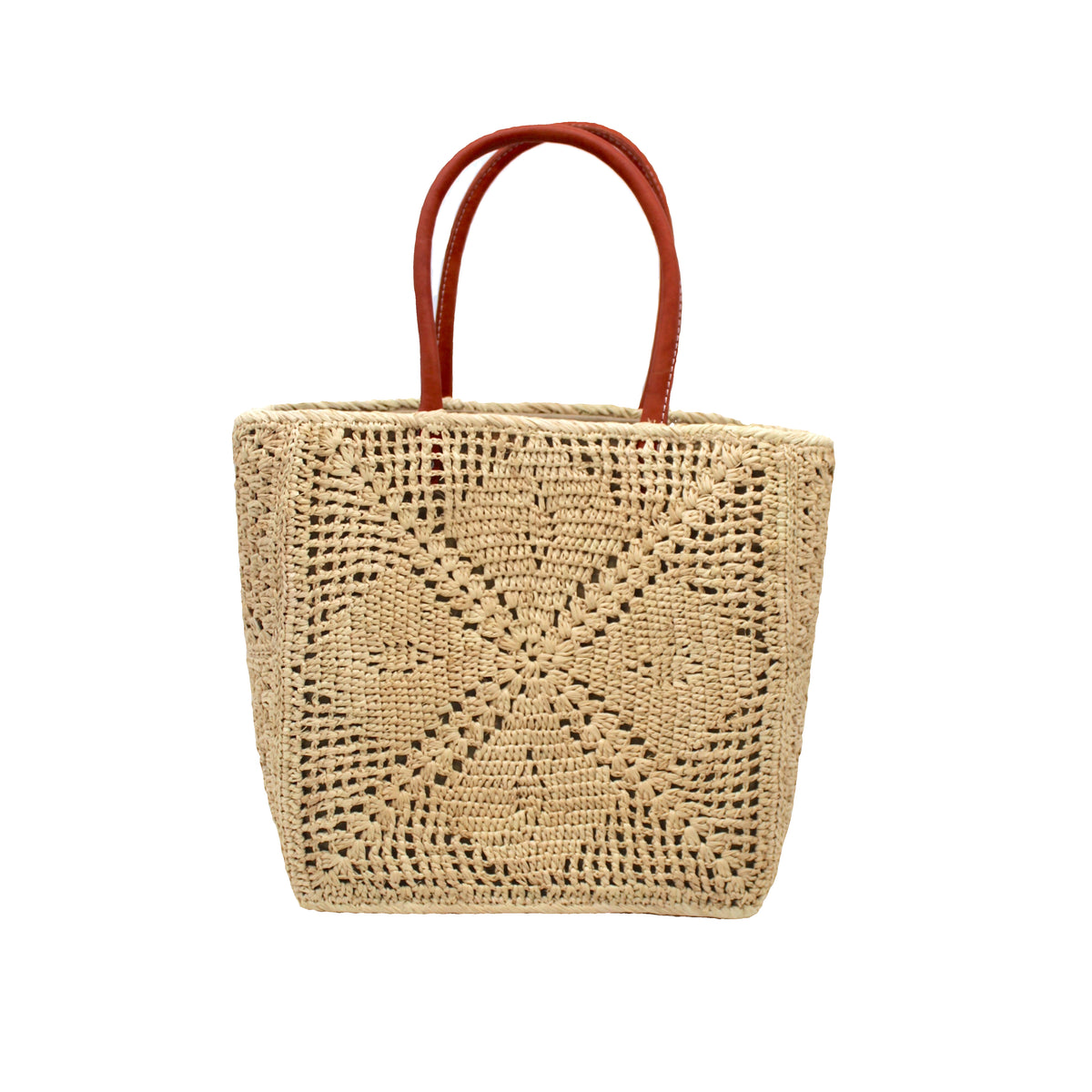 Cheval Lace Square Pattern Crochet Straw Basket Bag – Shebobo