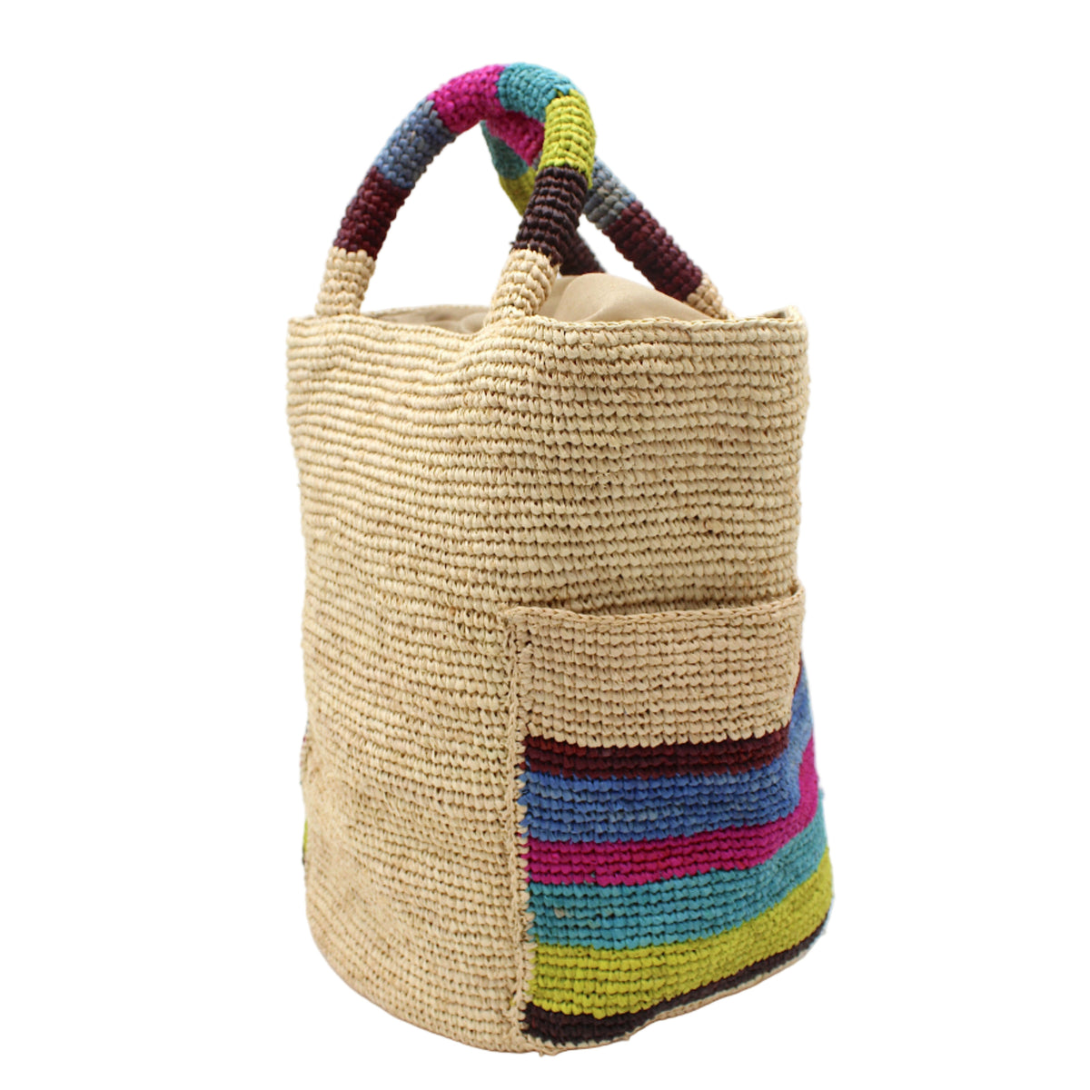 Milos Stripes Crochet Straw Basket Handbag with Pockets – Shebobo