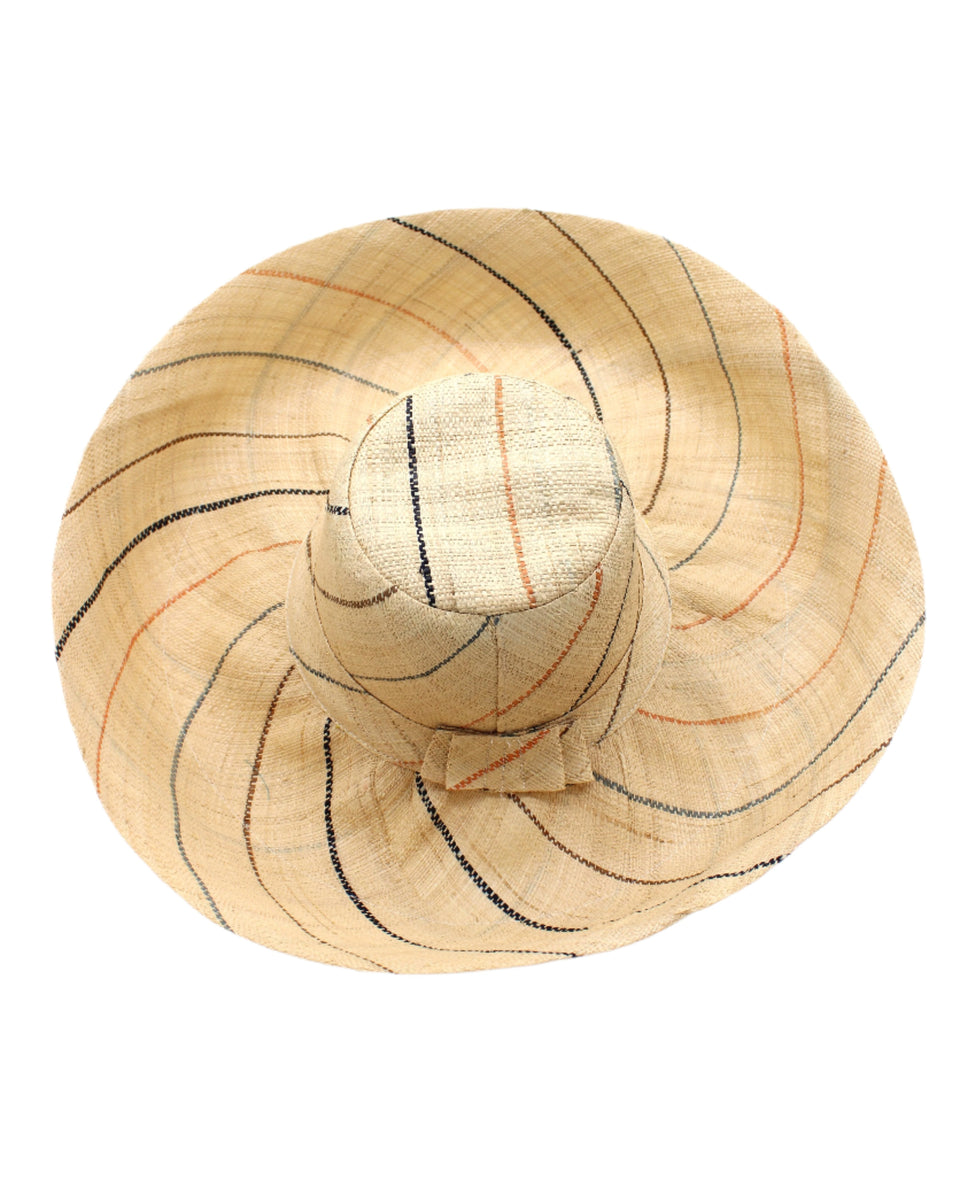 Monica 5" & 7" Wide Brim Multicolor Pinstripe Pattern Packable Straw S ...