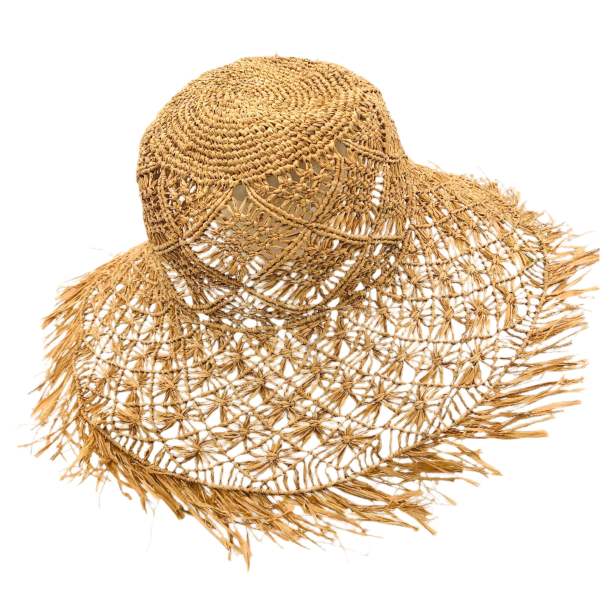 Karin 7" Brim Macrame Fringe Straw Hats with Raw Fringe Edge – Shebobo